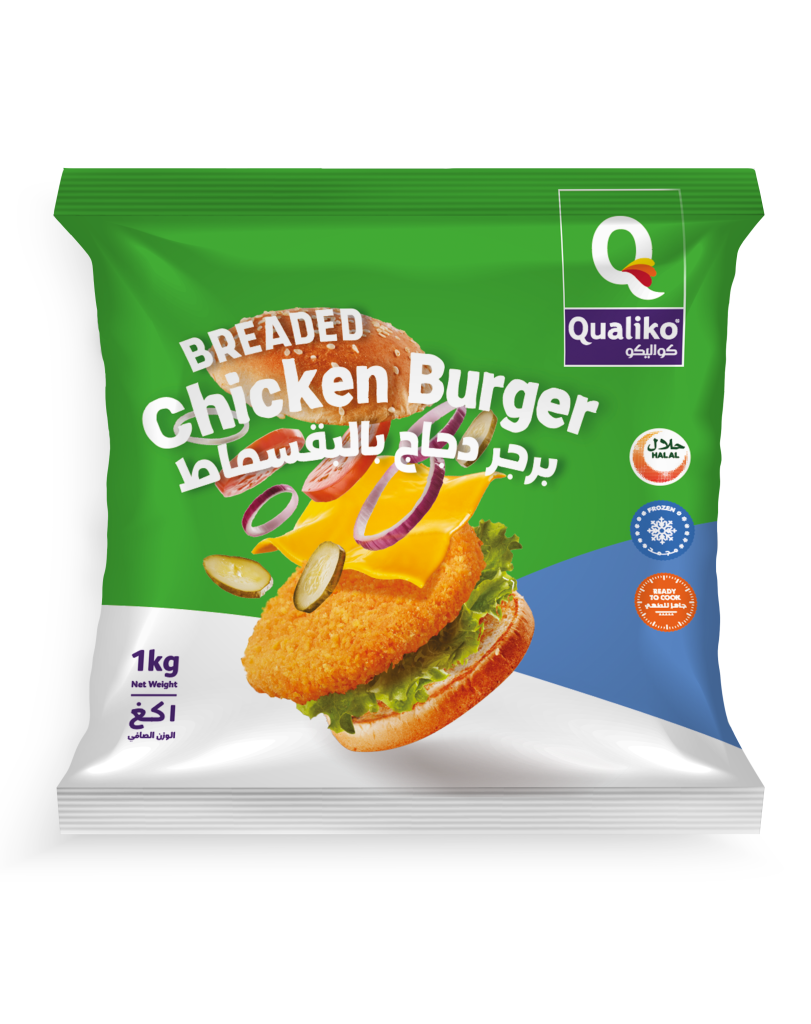 Breaded chicken burger "premium" - Qualiko. Frozen chicken meat