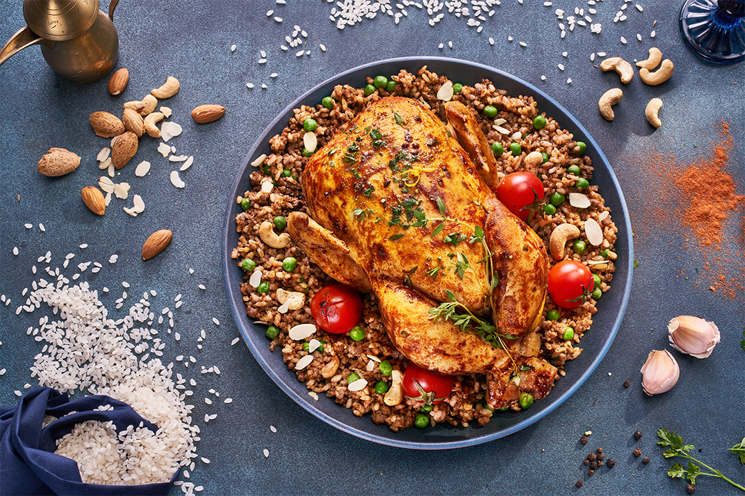 Roasted Chicken & Oriental Rice - Qualiko. Frozen chicken meat